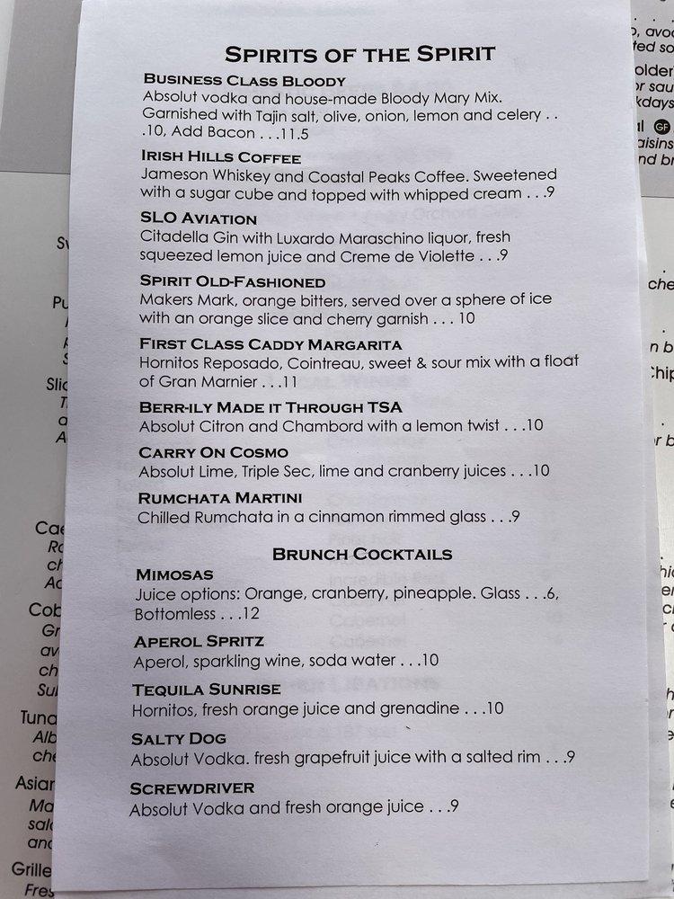 Menu at Spirit of San Luis Restaurant, San Luis Obispo