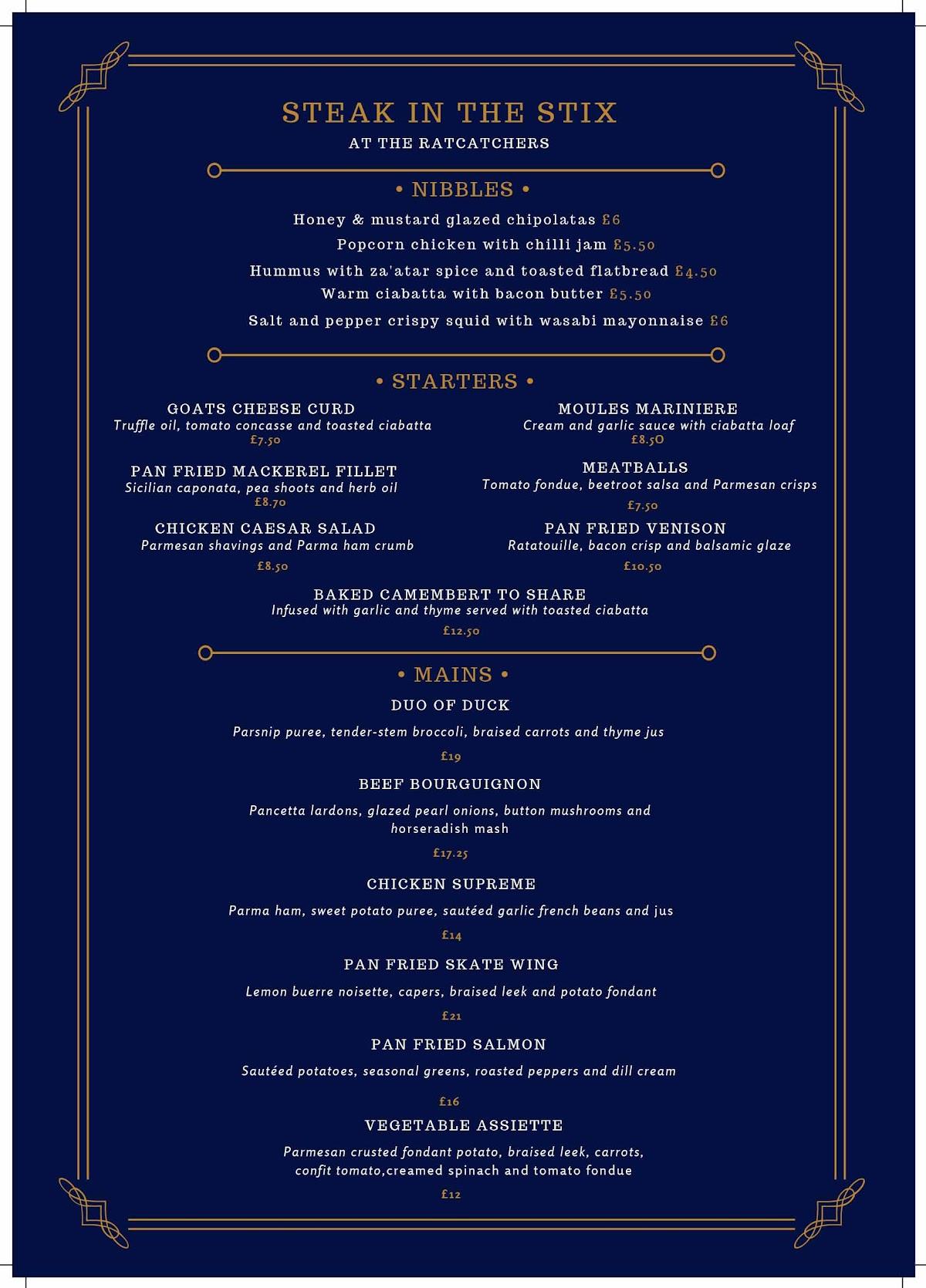 Menu at The Ratcatchers steakhouse, Aylsham