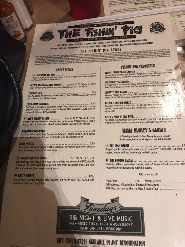 Menu at The Fishin' Pig Waynesboro BBQ, Waynesboro