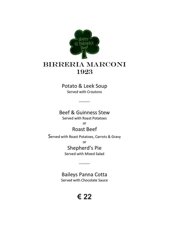Menu at Birreria Marconi pub & bar, Rome, Via di Santa Prassede