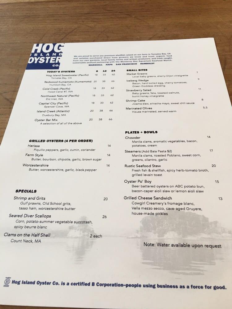 Menu at Hog Island Oyster Co restaurant, Napa