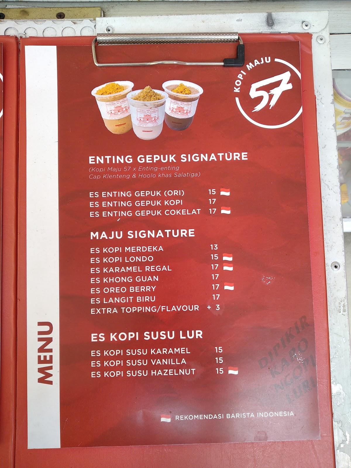 Menu at KOPI MAJU 57 - GOR TRI LOMBA JUANG cafe, Semarang, Jl. Tri ...