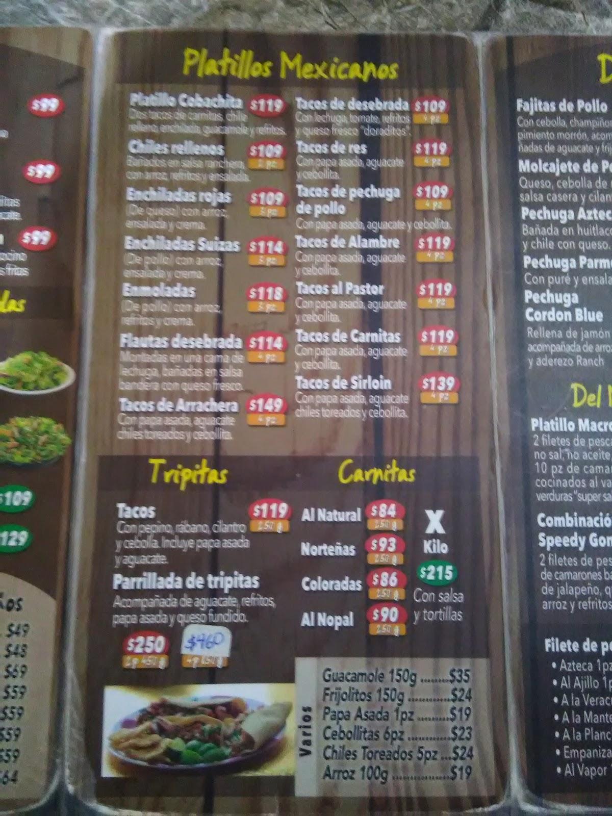 Carta del restaurante La Cobachita, Ciudad Juarez, Avenida Santiago ...