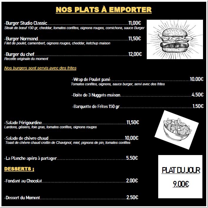 Menu at Le Studio restaurant, Talensac