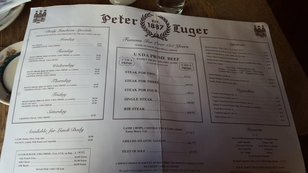 Menu at Peter Luger Steak House steakhouse, New York City, 178 Broadway