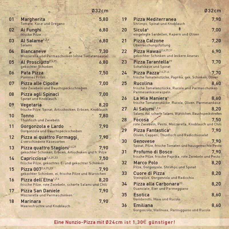 Speisekarte von Pizzeria Il Cortile Nunzio, Rheinbach