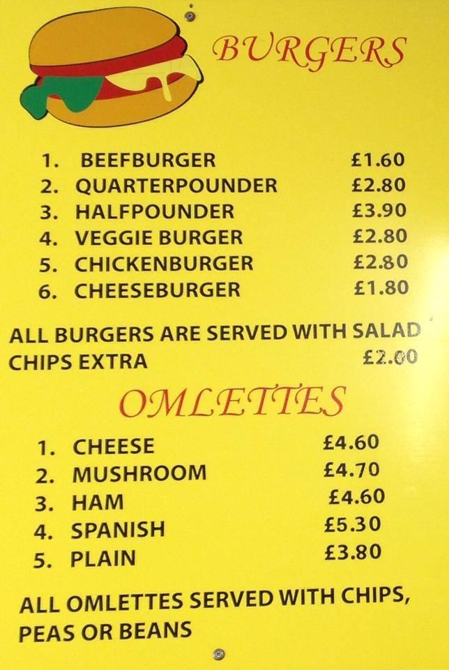 Menu at Smileys Cafe, Worthing