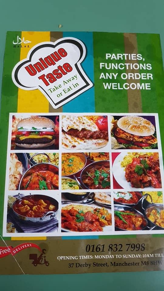 Carta del restaurante Unique Taste Take Away-Eat In, Manchester