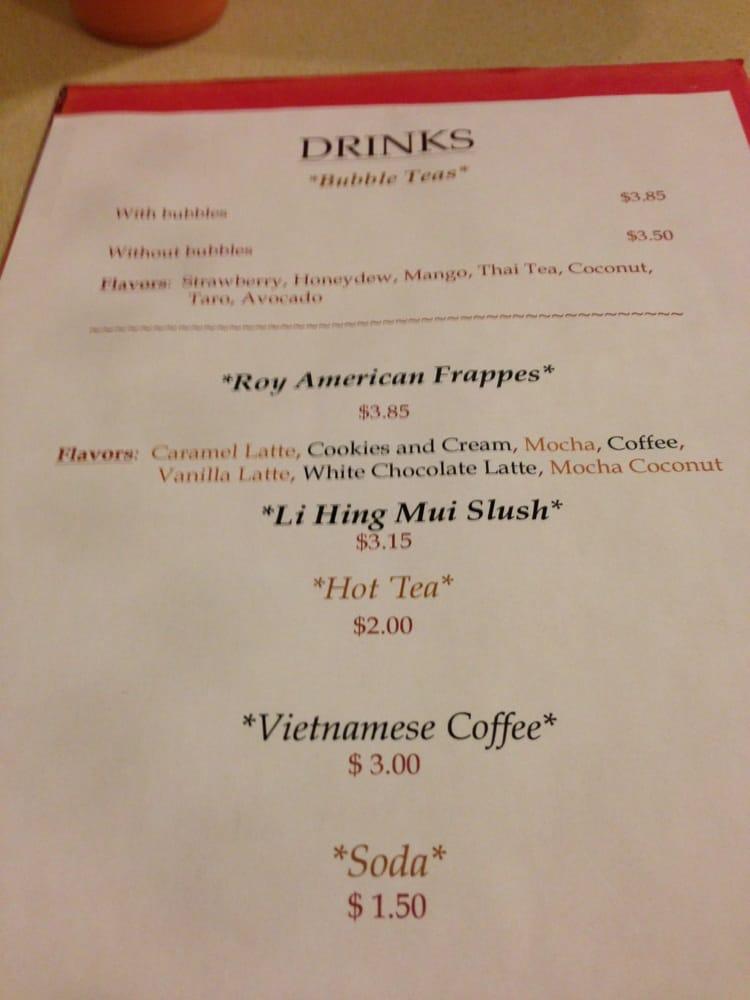 Menu at Yen's Cafe, Hilo
