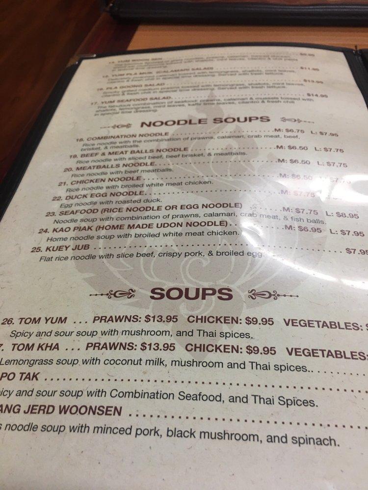 Menu at Bangkok Thai Restaurant, Merced