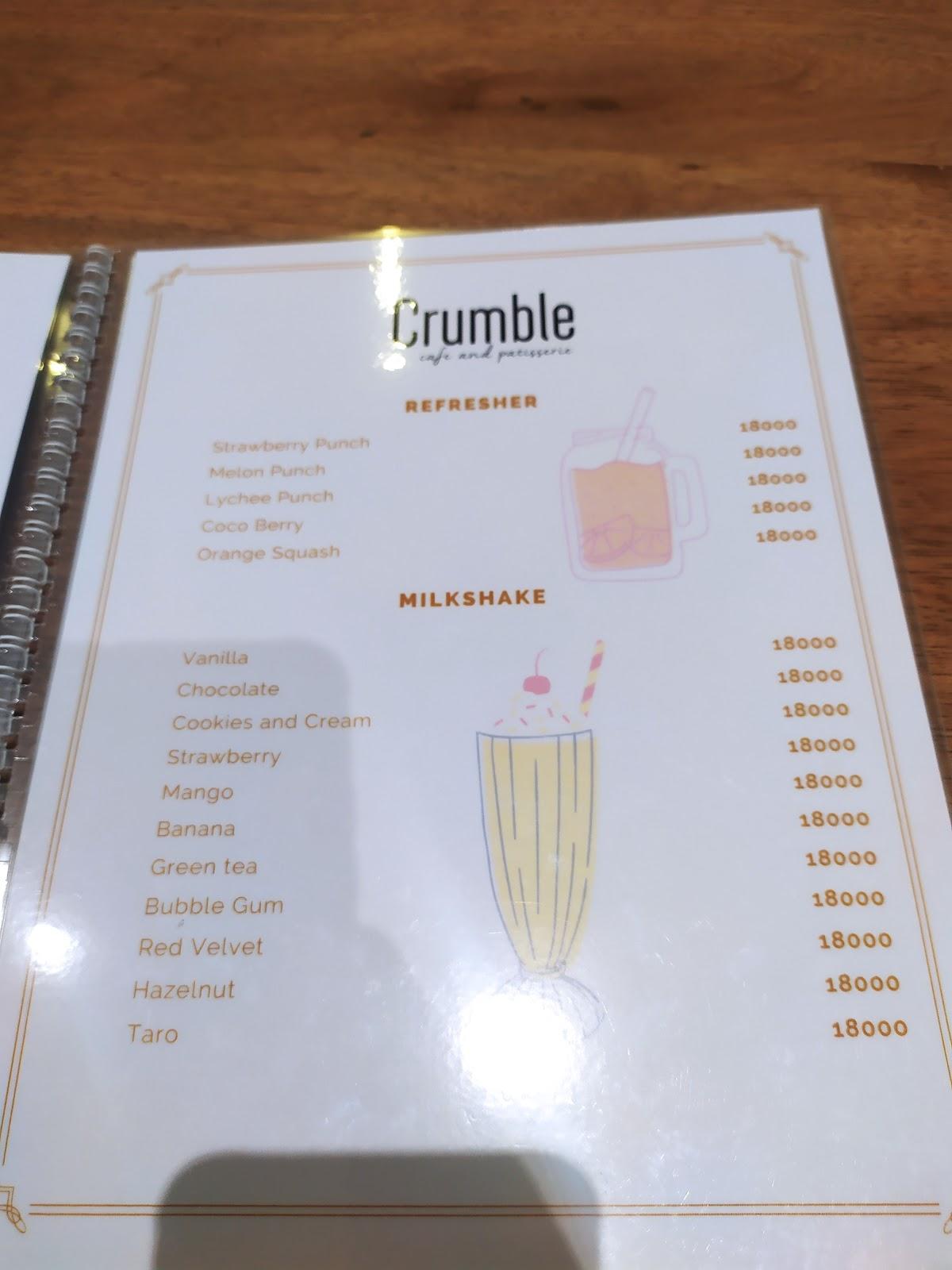 Menu at Crumble Cafe and Patisserie, Jember