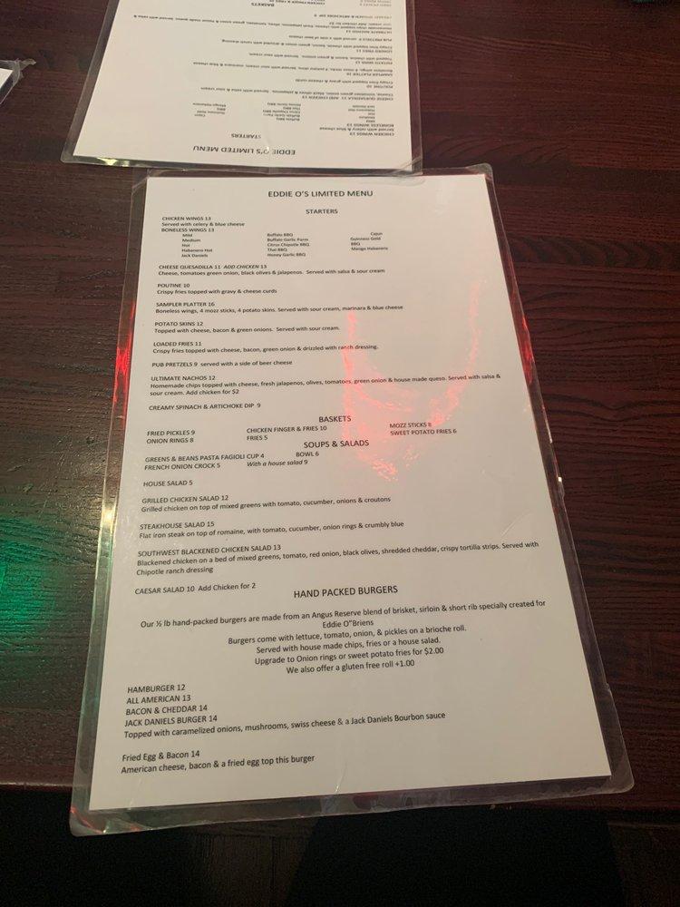 Menu at Eddie O'Briens Grille and Bar, Geneva