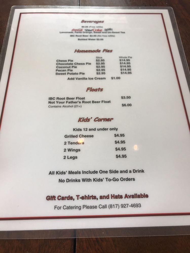 Menu at Gus’s World Famous Fried Chicken restaurant, Fort Worth