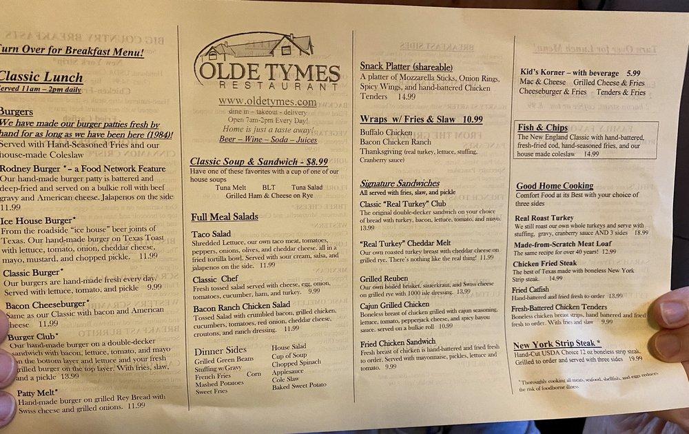 Menu at Olde Tymes Restaurant, Norwich