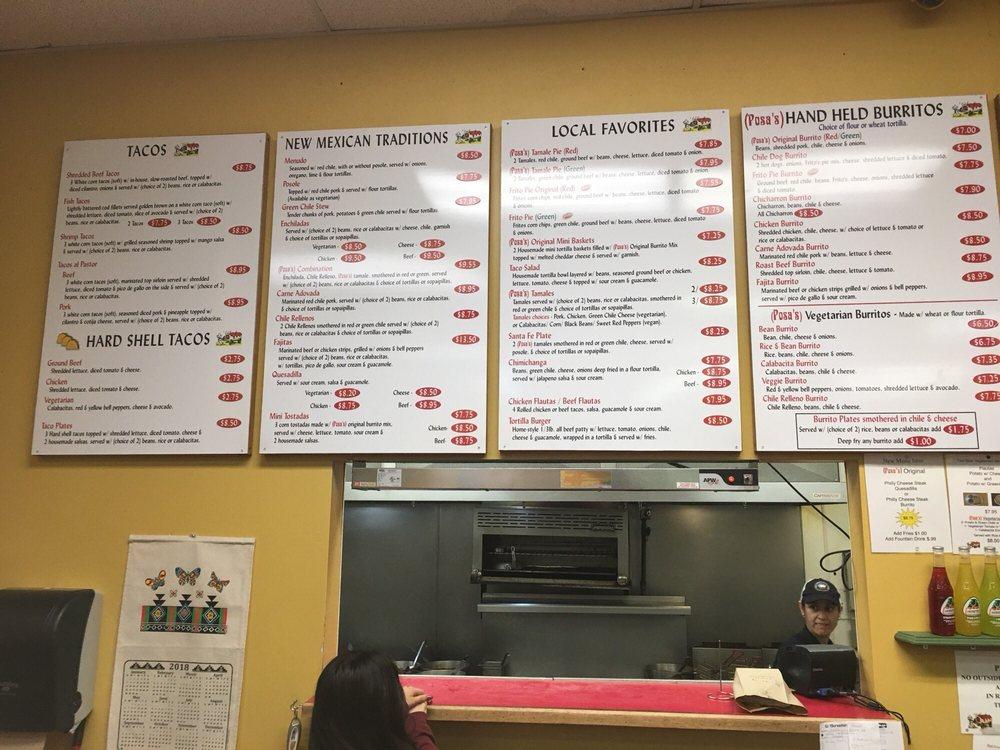 Menu at Posa's El Merendero restaurant, Santa Fe