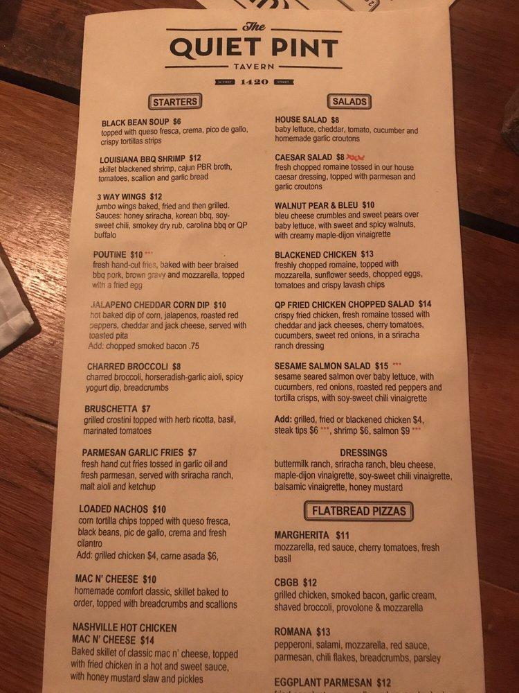 Menu at The Quiet Pint Tavern pub & bar, Winston-Salem