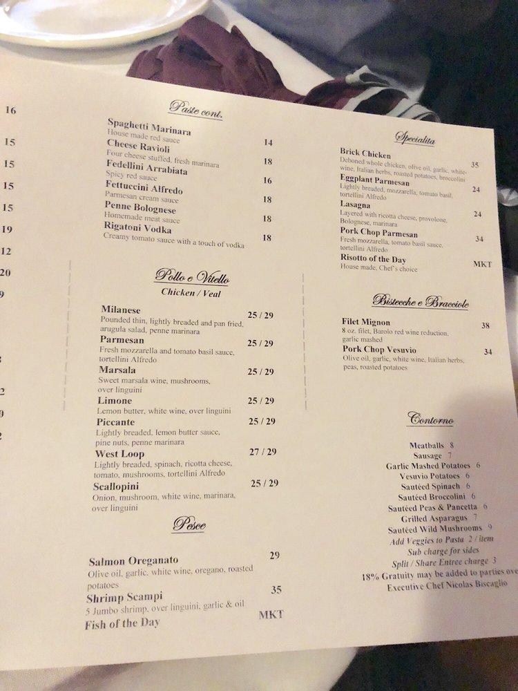Menu at Viaggio Restaurant Chicago, Chicago, W Madison St