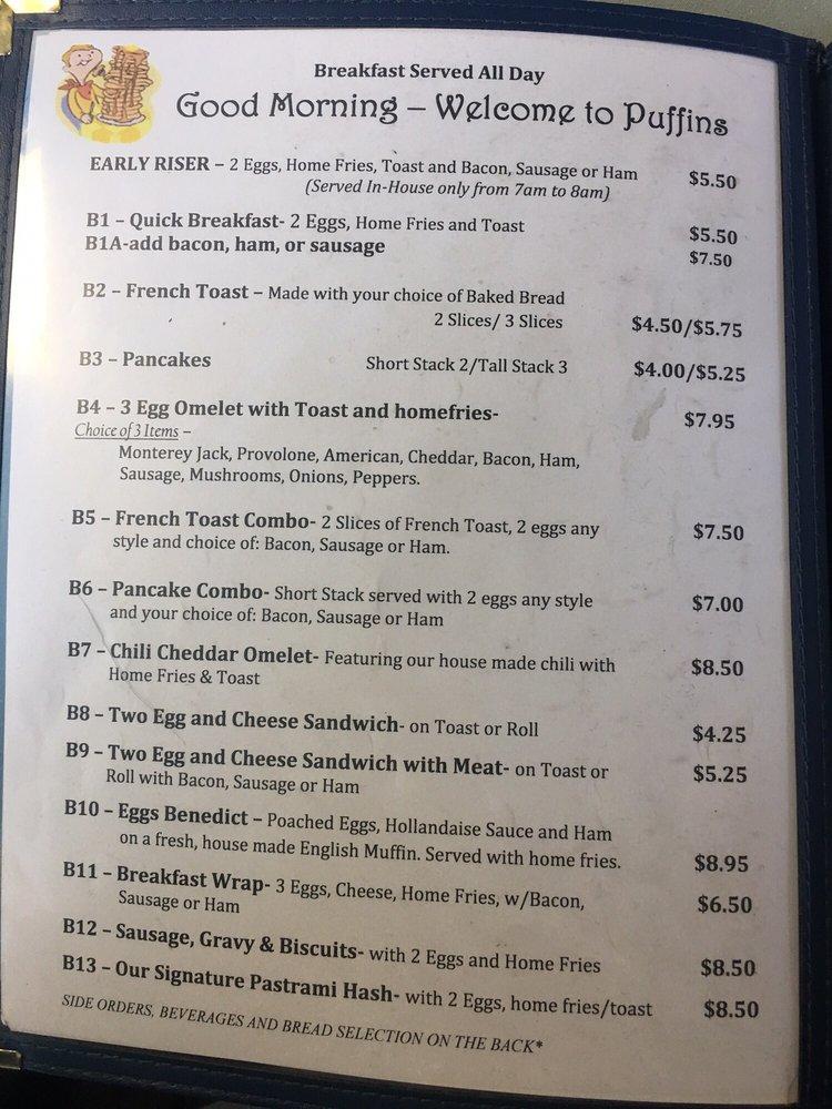 Menu at Puffins Restaurant, Groton