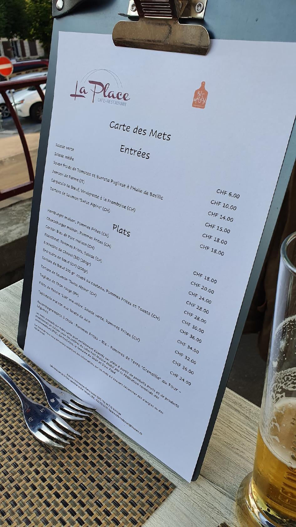 Carta de Café Restaurant de la Place, Les Brenets