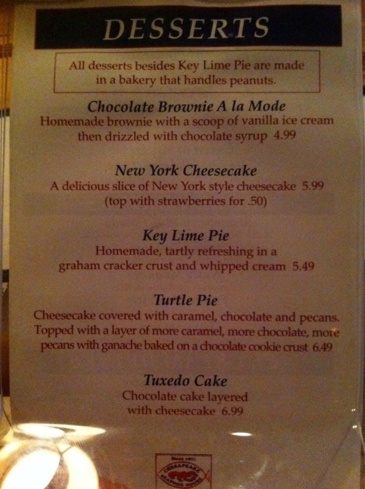 Menu at Chesapeake Seafood House steakhouse, Springfield