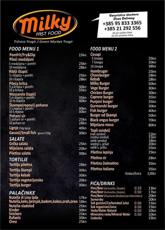 Menu at Fast Food "Milky", Trogir
