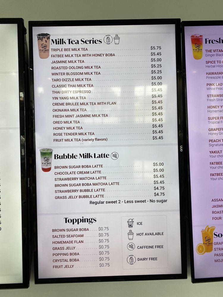 Menu at Fat Bee Drinks cafe, Overland Park, W 135th St