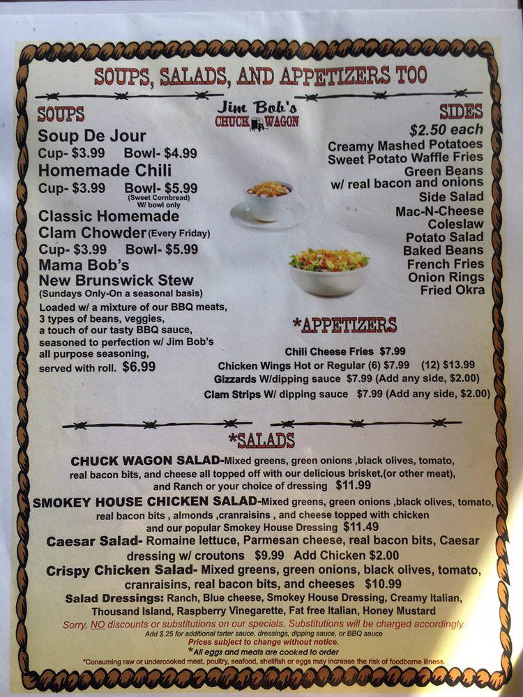 Menu at Jim Bob's Chuck Wagon BBQ, McKenna