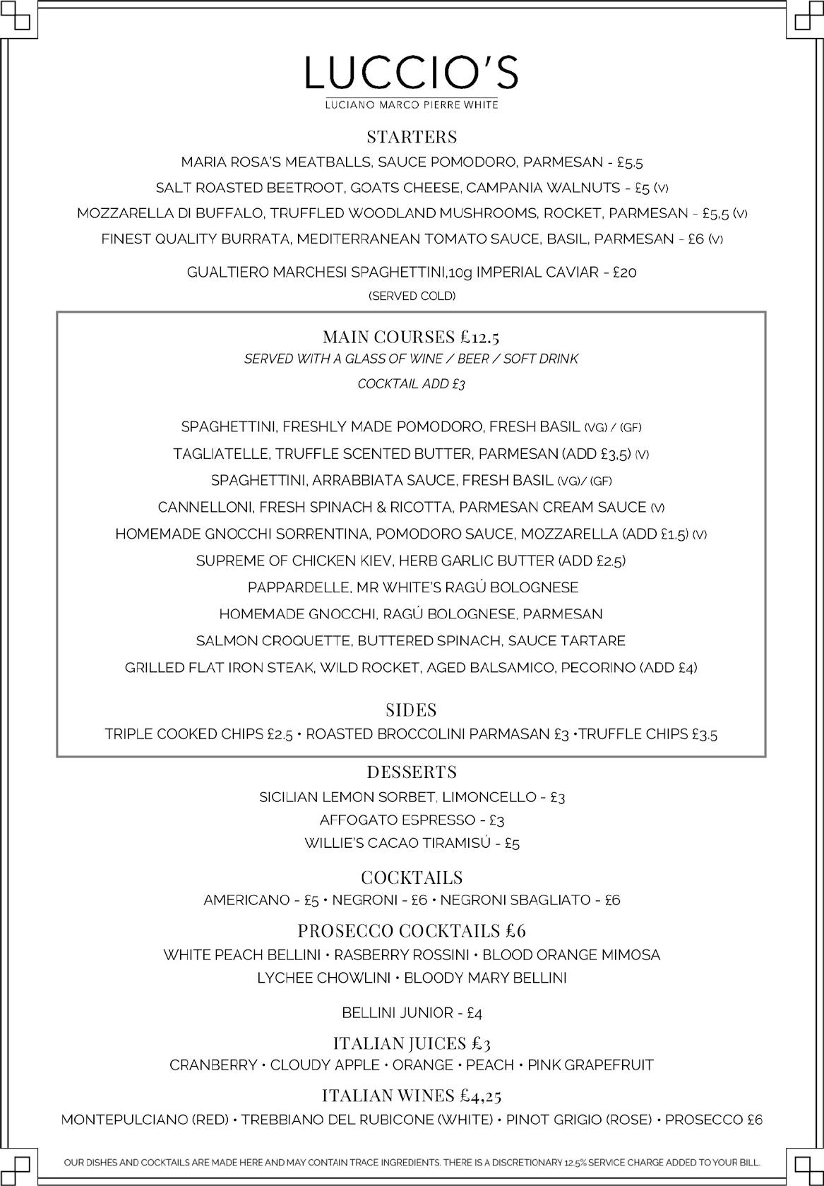 Menu at Luciano's (Dorchester) restaurant, Dorchester