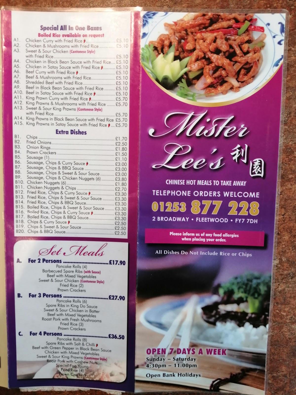 Mister Lee's, Fleetwood - Restaurant menu, prices and reviews