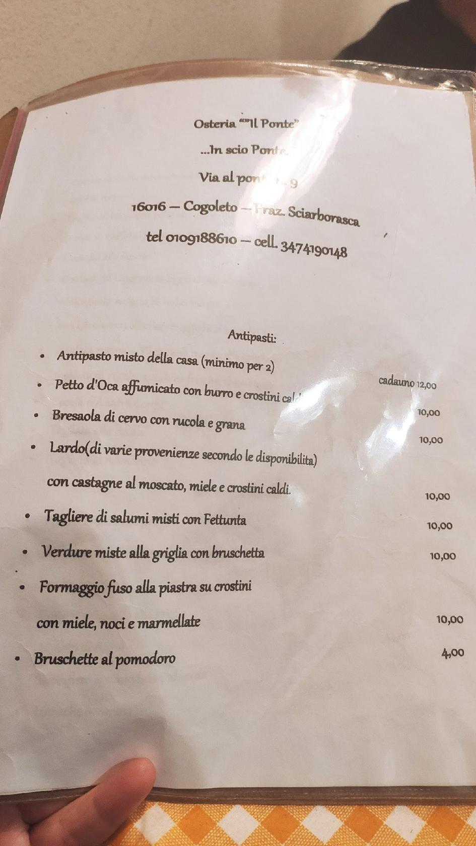 Menu da Osteria In Sciu Punte ristorante, Cogoleto