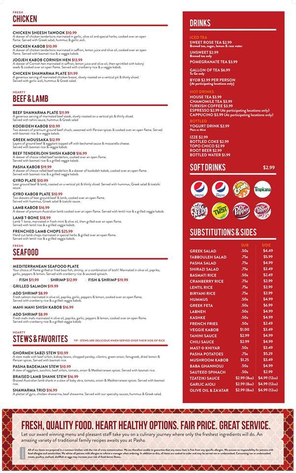 Menu at Pasha Mediterranean Grill restaurant, San Antonio, Wurzbach Rd