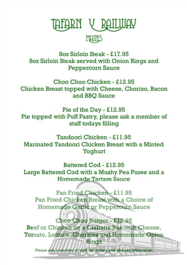 Menu at Railway Hotel pub & bar, Nantgaredig, B4310