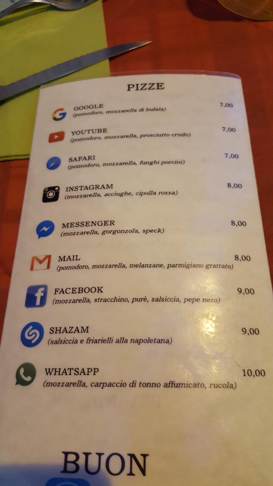 Menu da Ristorante Pizzeria Dalla Zia, Orbetello