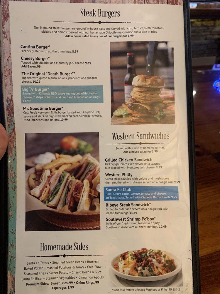 Menu at Santa Fe Cattle Company steakhouse, Fort Payne