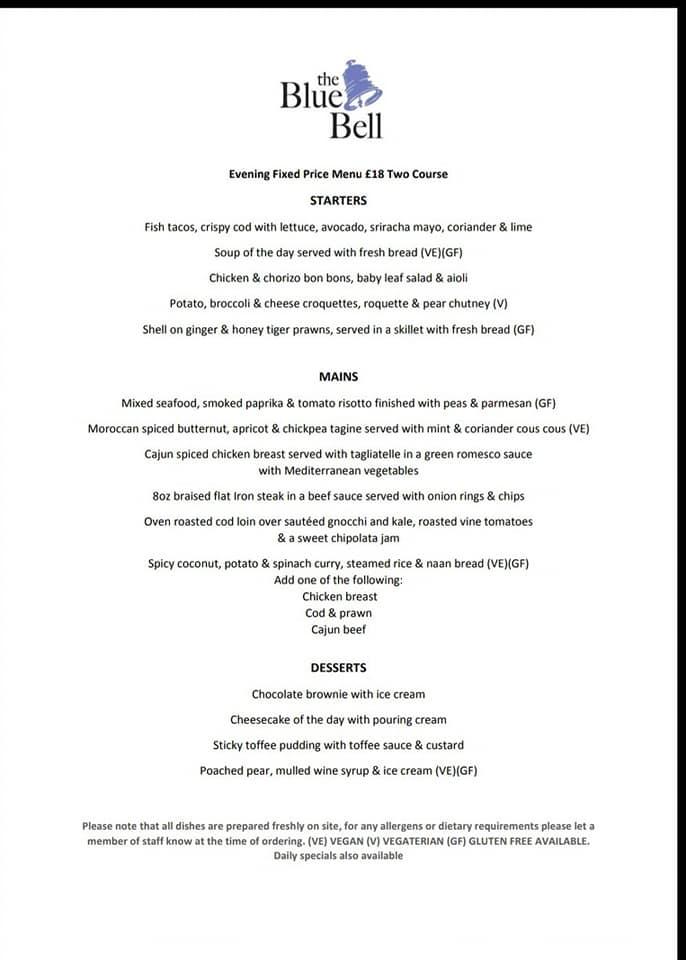 Menu at The Blue Bell Bistro pub & bar, New Quay
