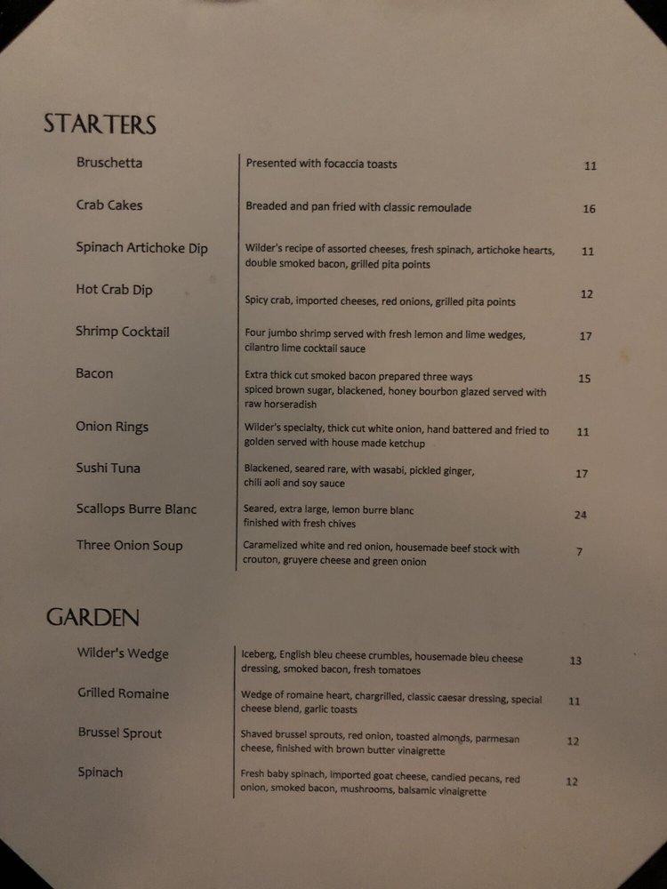 Menu at Wilder's Steakhouse, Joplin