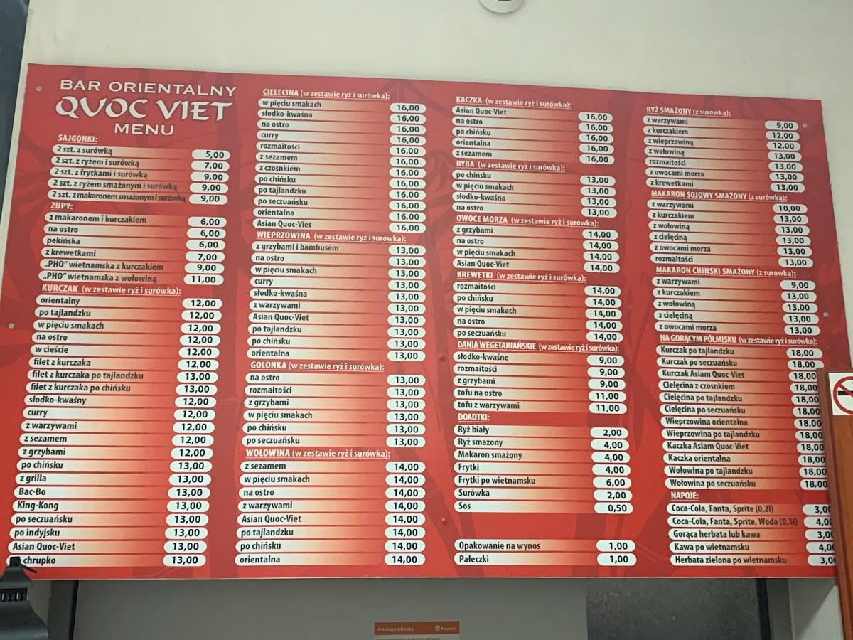 Menu at Bar Orientalny Quoc Viet, Stryków