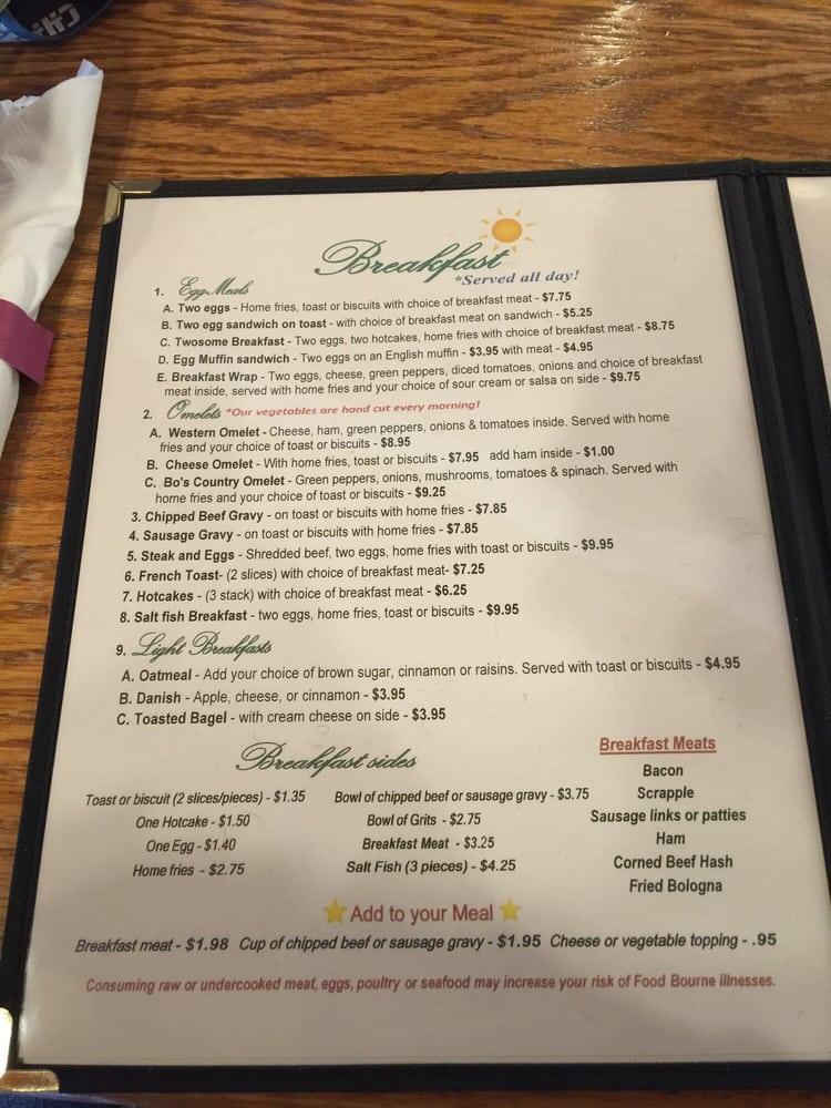 Menu at Bo's Cafe, King George