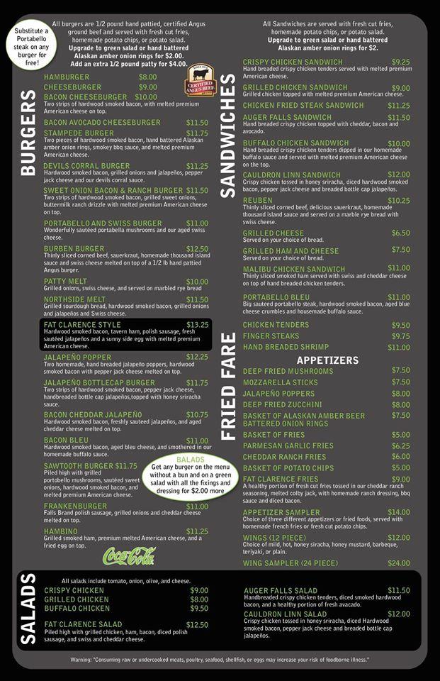 Menu at Fat Clarence's Pub and Grub, Jerome