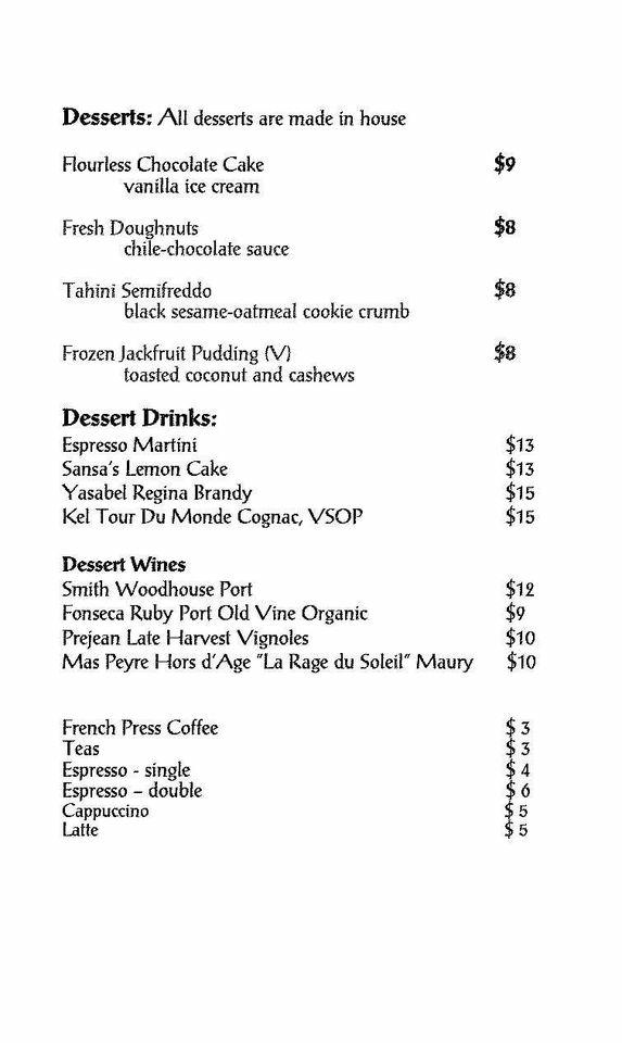 Menu at Fiddlehead Bistro pub & bar, Saranac Lake