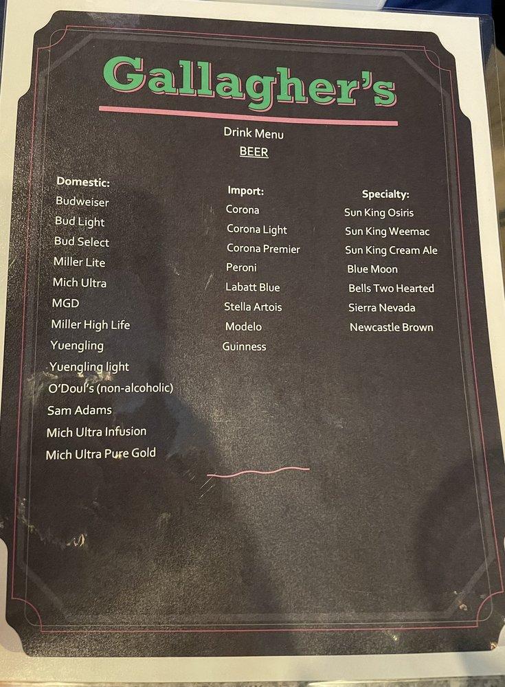 Menu at Gallagher's Pub & Eatery, Indianapolis