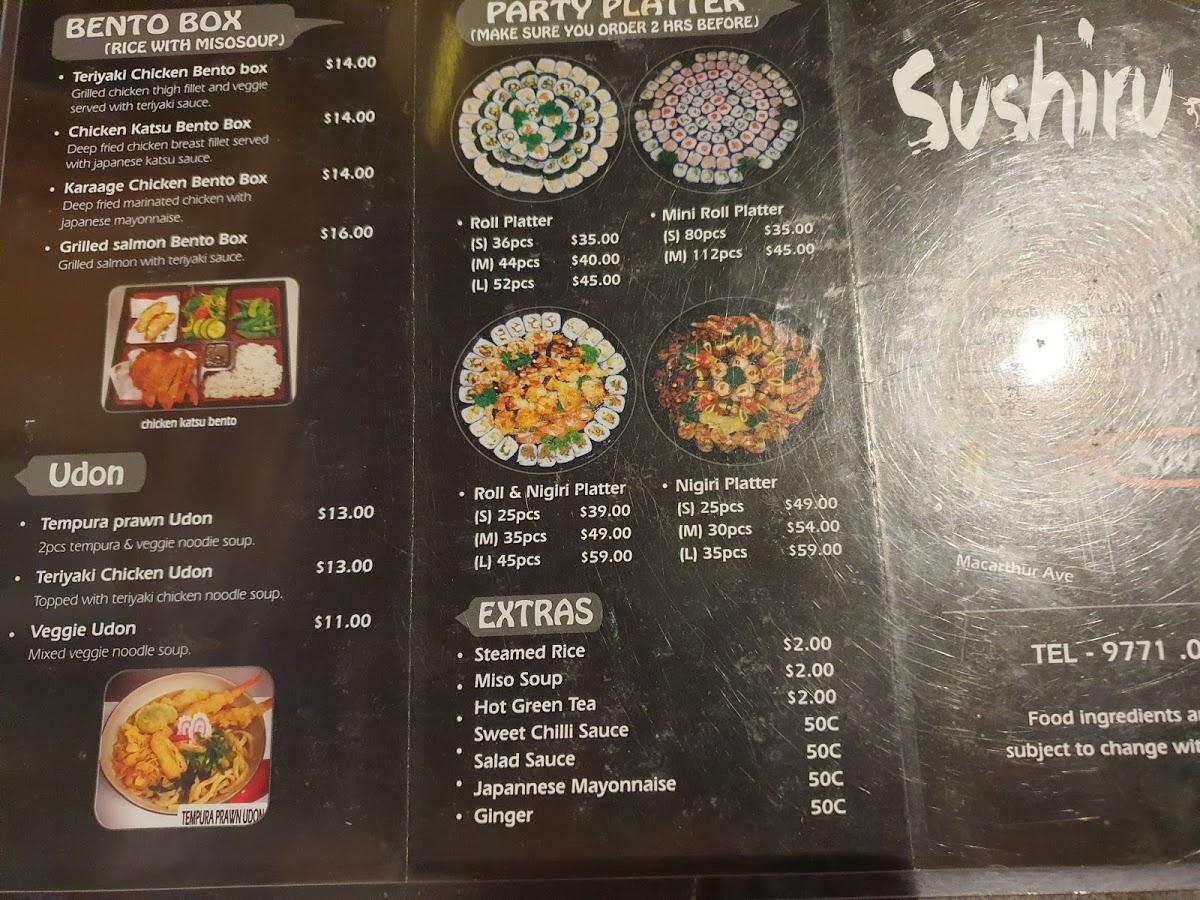 Menu at Sushiru restaurant, Revesby