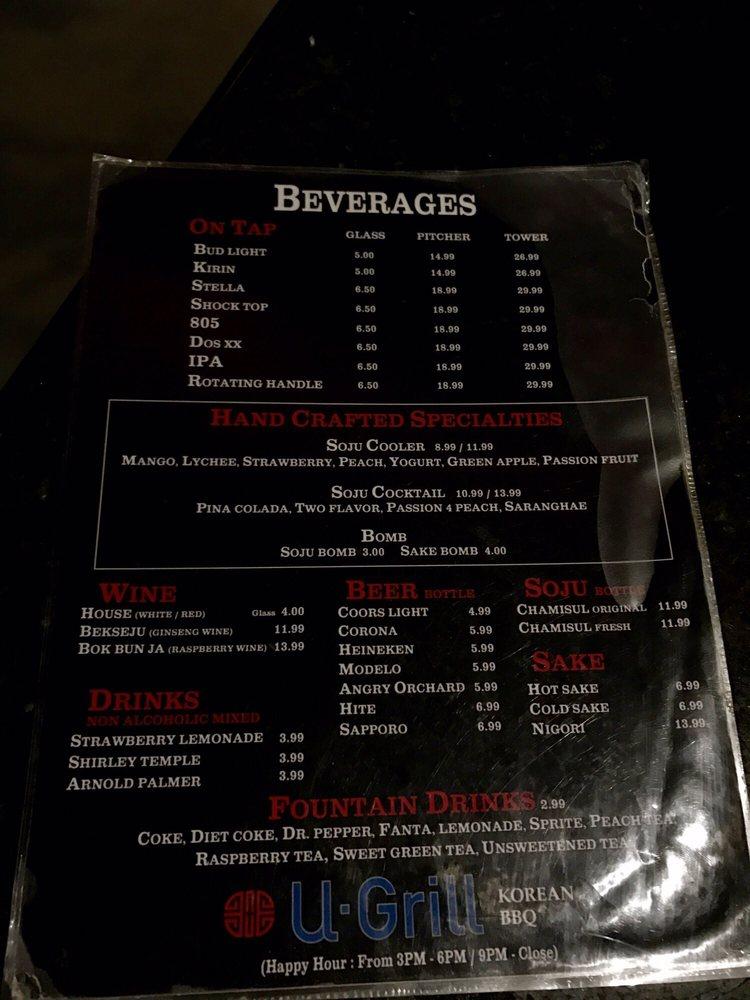 Carta de U Grill Korean BBQ, Rancho Cucamonga, Foothill Blvd