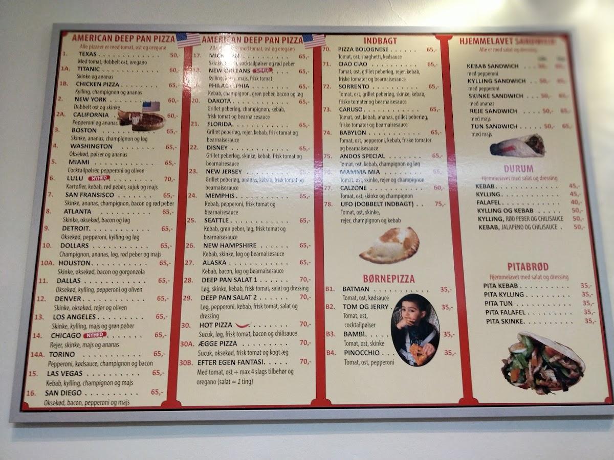 Menu at Andos Pizza pizzeria, Aalborg