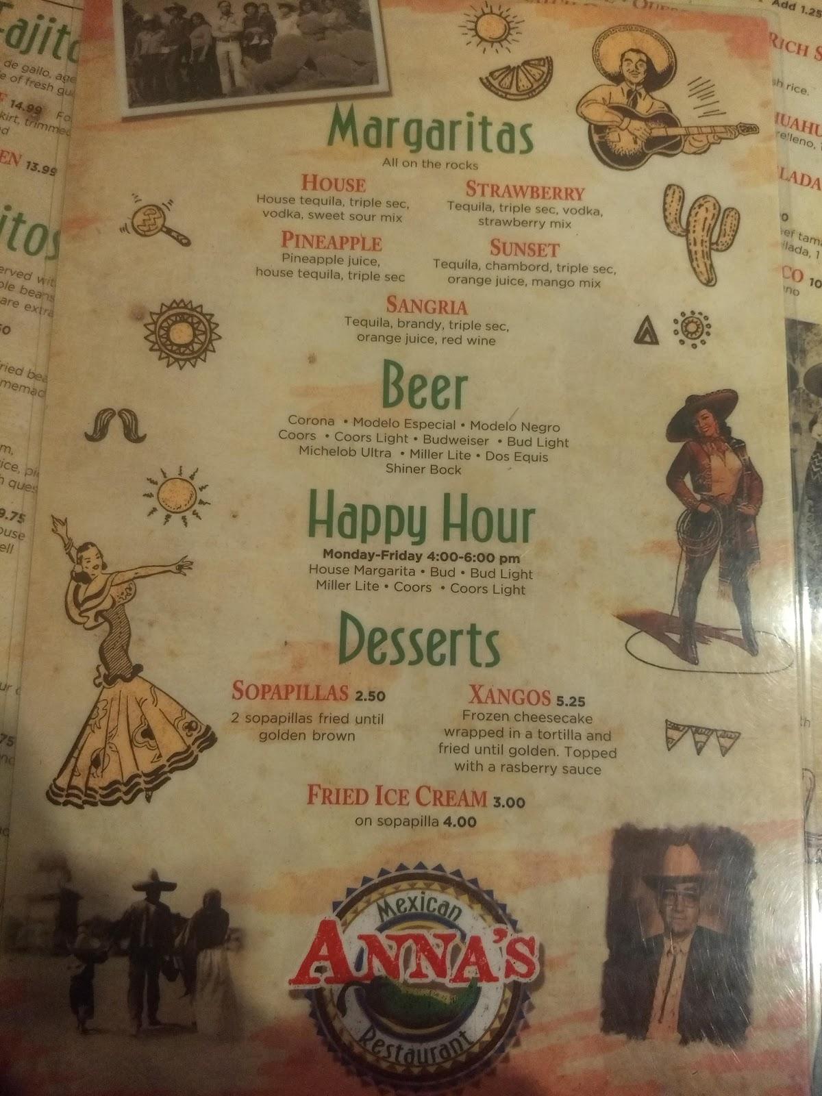 Menu at Anna's Mexican Restaurant, Lubbock