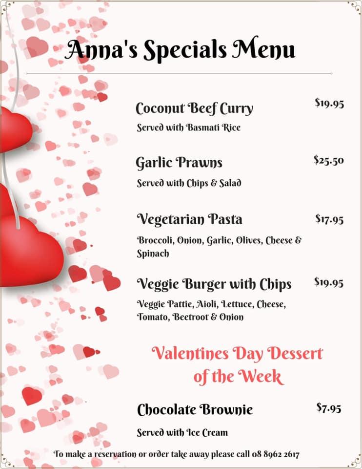 Menu at Anna's Restaurant, Tennant Creek
