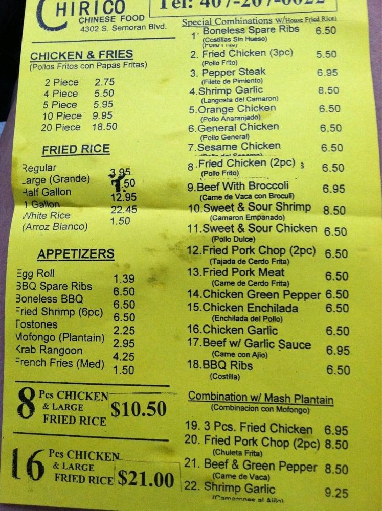 Menu at Chirico Fast Food, Orlando