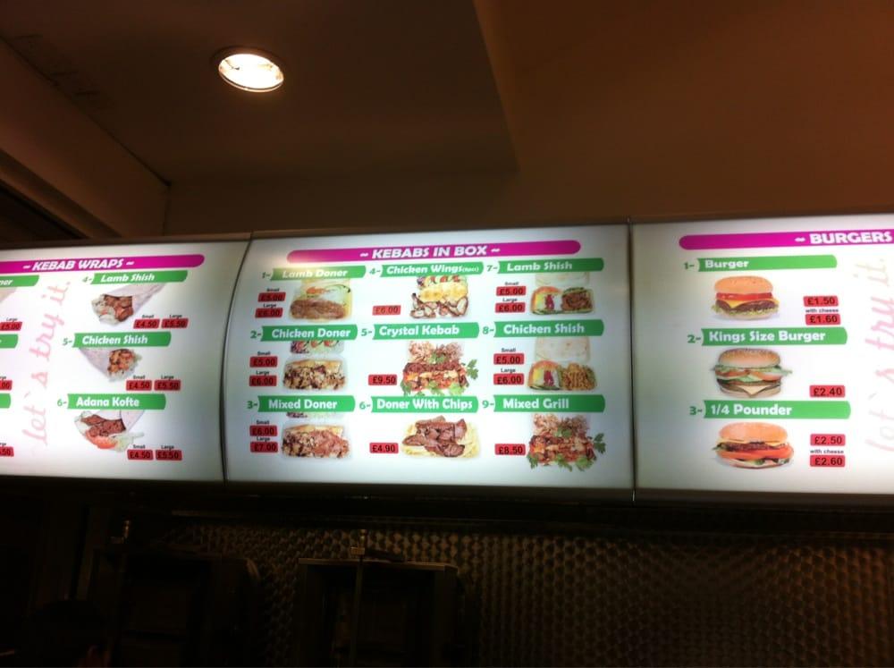 Menu at Crystal Kebab fast food, London, 2B York Wy