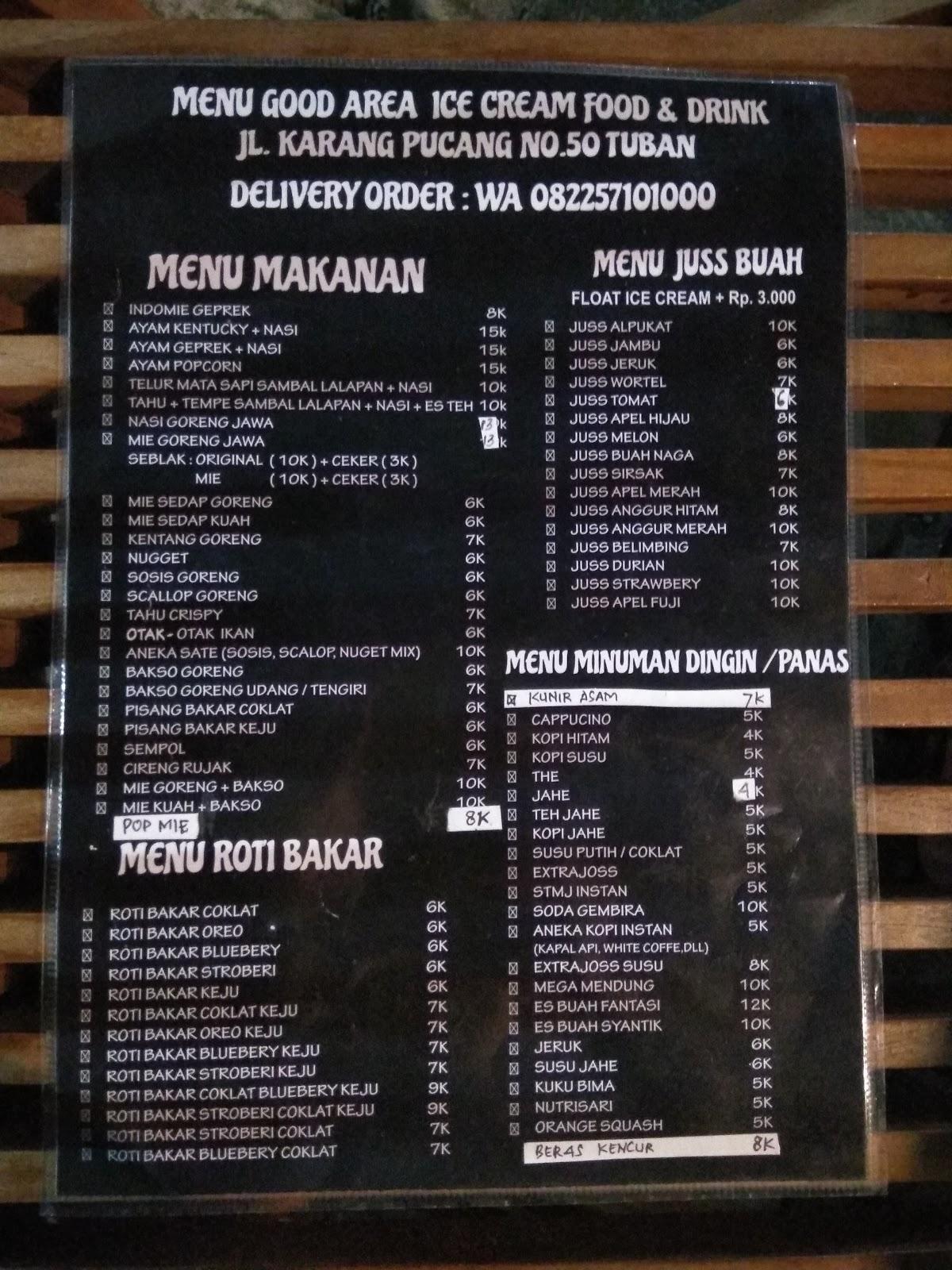Menu at GOOD AREA ICE CREAM FOOD&DRINK cafe, Tuban