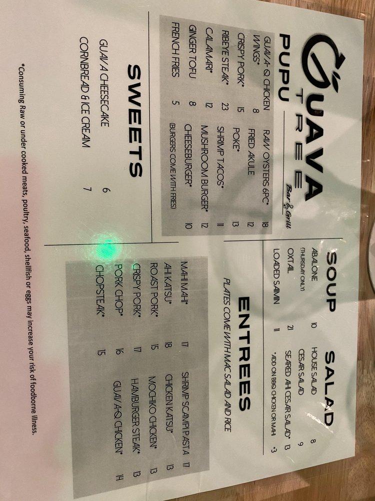 Menu at Guava Tree Bar & grill, Wailuku